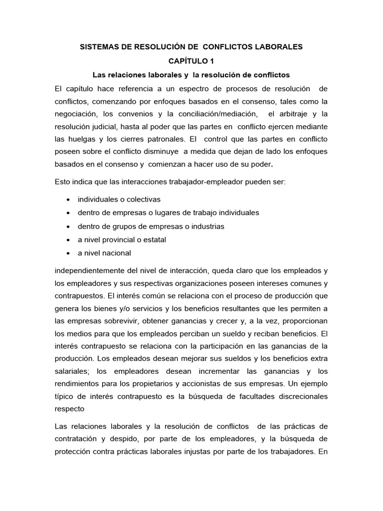 Sistemas de Resolución de Conflictos Laborales | PDF | Evaluación | Relaciones laborales