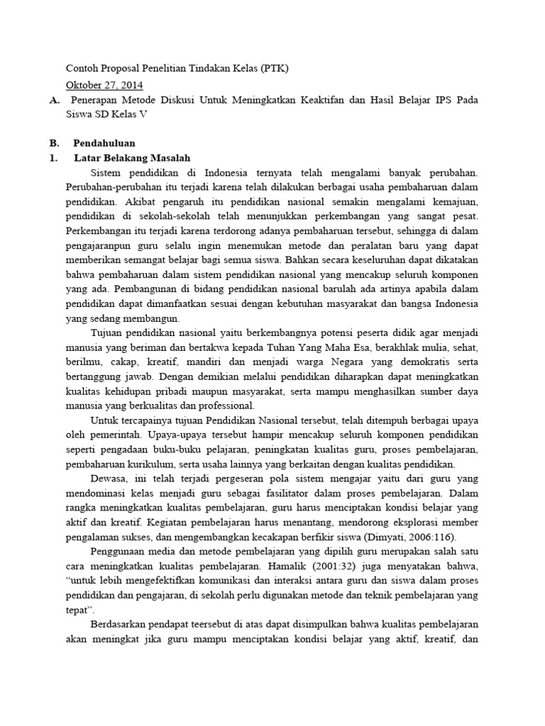 Contoh Proposal Penelitian Tindakan Kelas | PDF