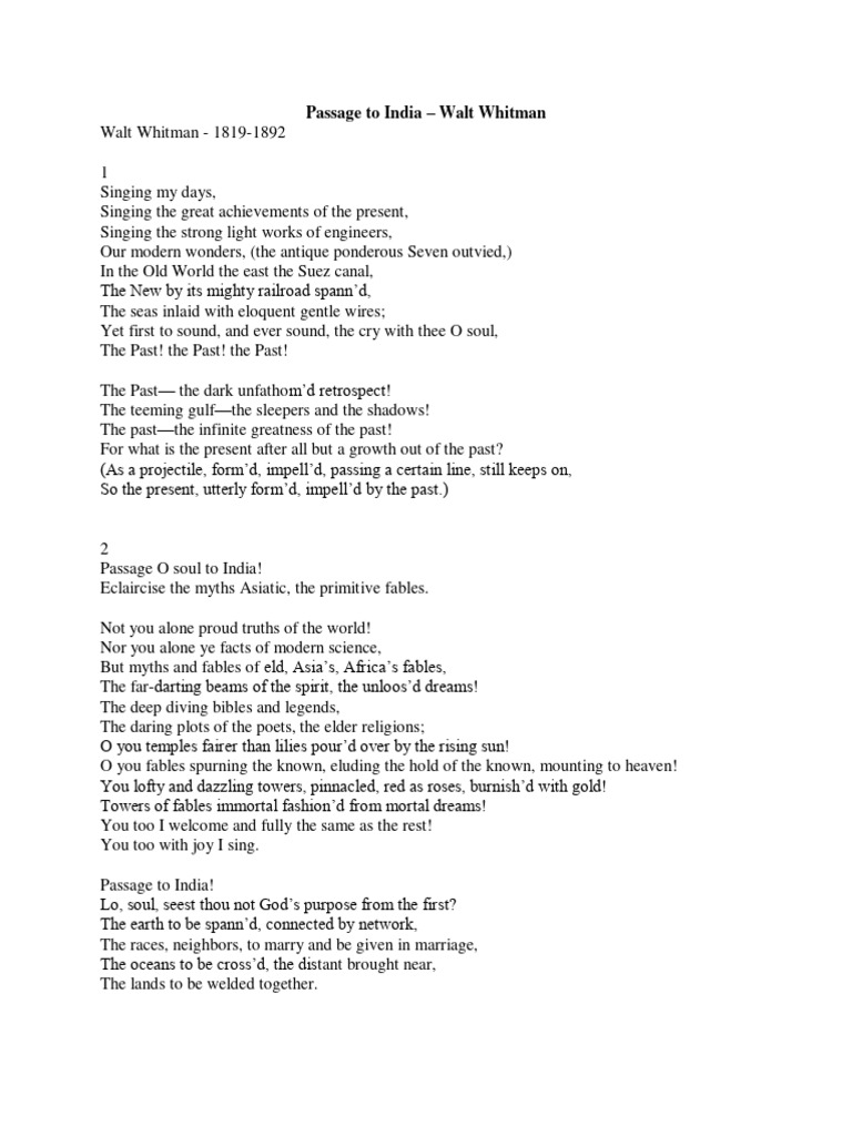 80-American Literature-A Passage To India - Walt Whitman - Poem | PDF