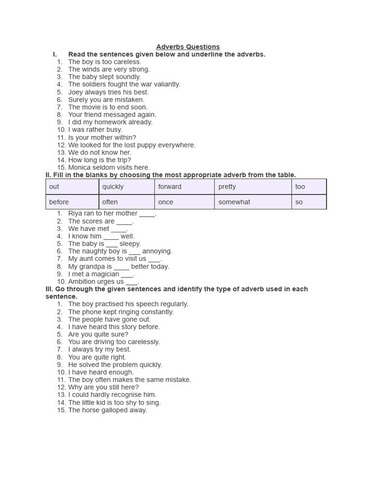 Adverbs Questions | PDF