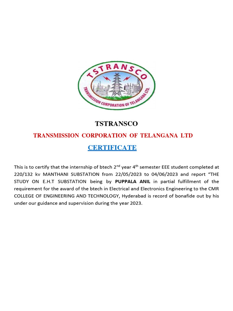 Tstransco: Certificate | PDF | Computers | Technology & Engineering