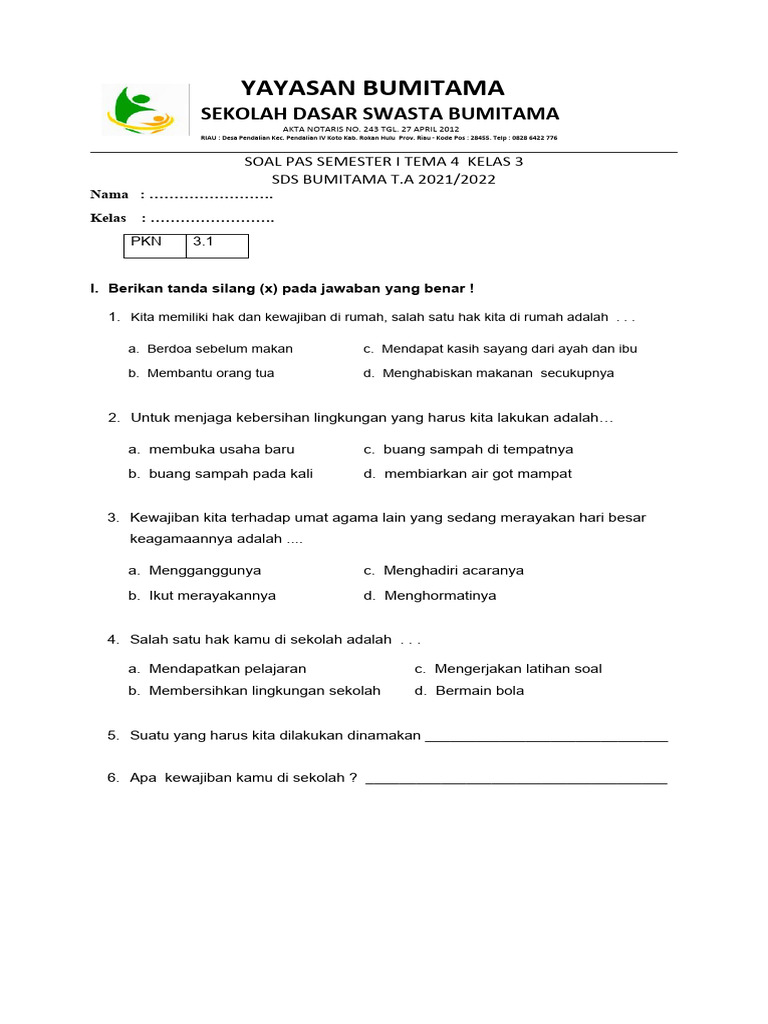 Soal Pas Tema 4 | PDF