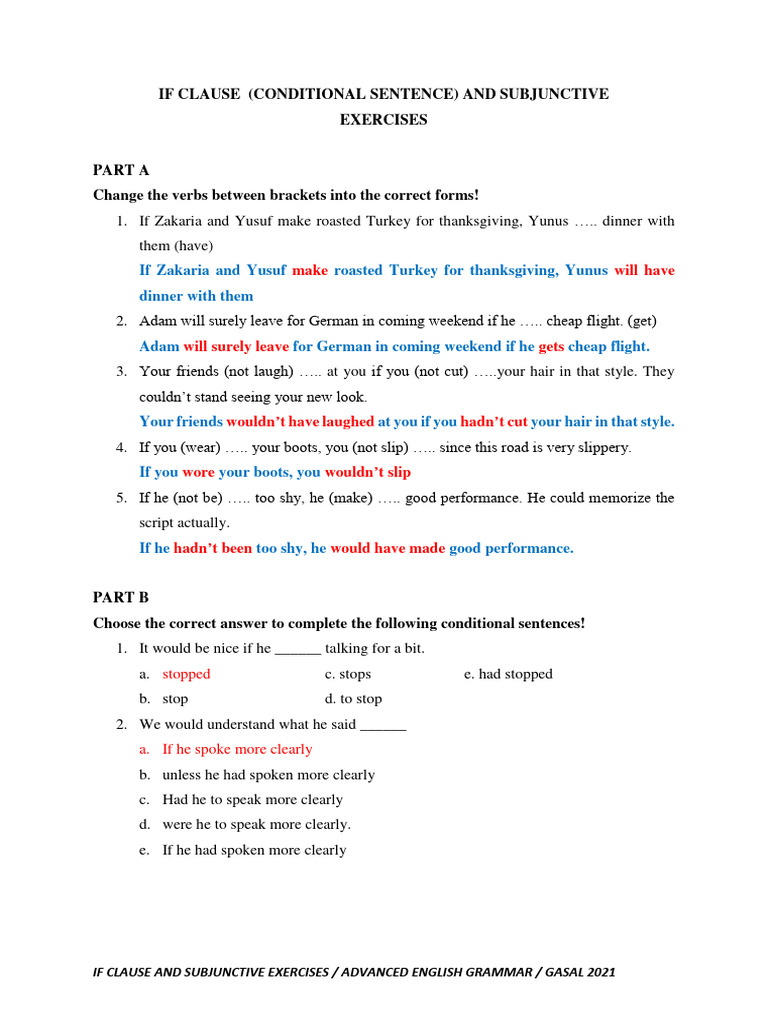 If Clause and Subjunctive Exercises (Answer Key) | PDF | Syntax | Language Mechanics