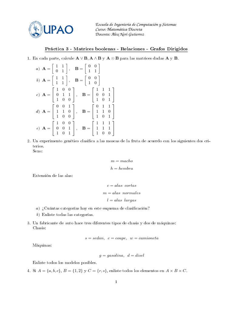 Práctica 3 - Relaciones. Matrices Booleanas. Grafos Dirigidos ...