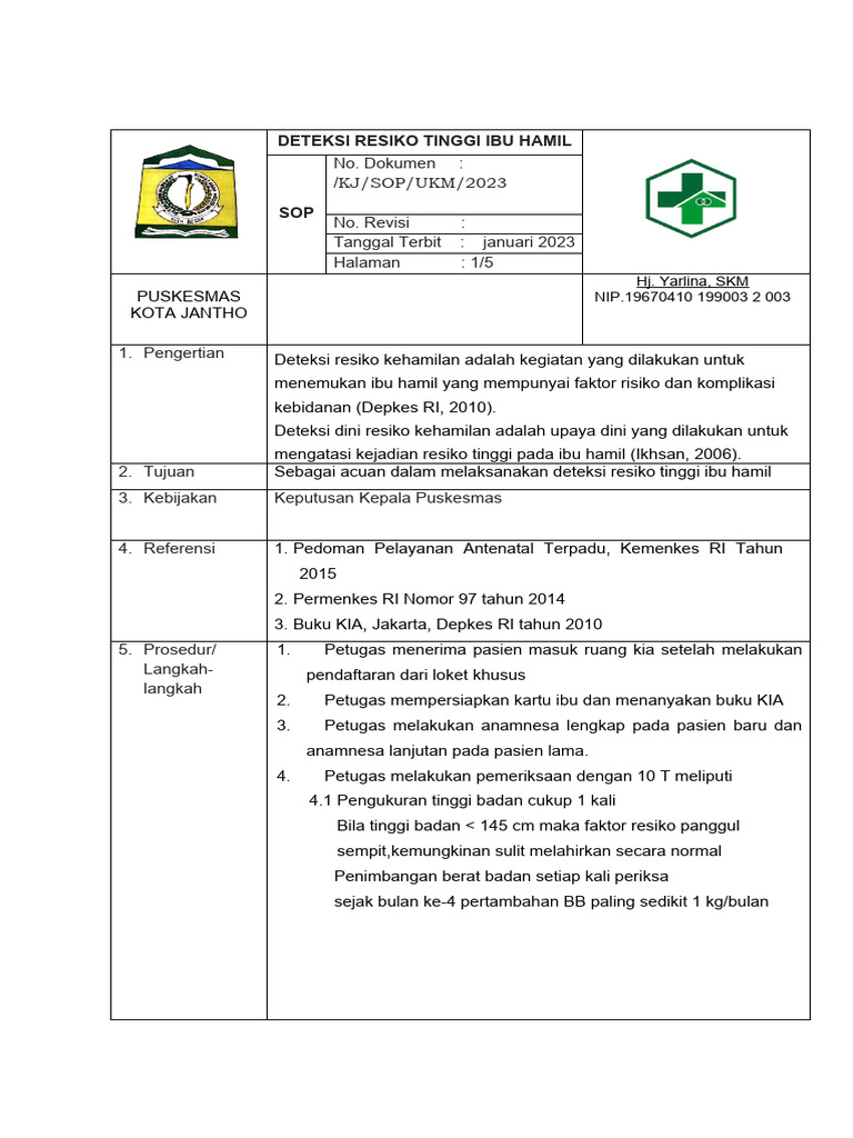 Sop Deteksi Resiko Tinggi Bumil D | PDF