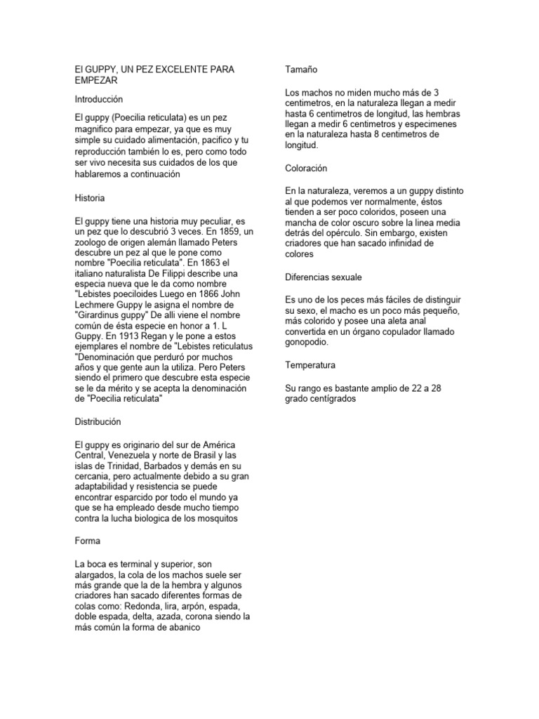 El GUPPY | PDF | Animales acuáticos | Pescado