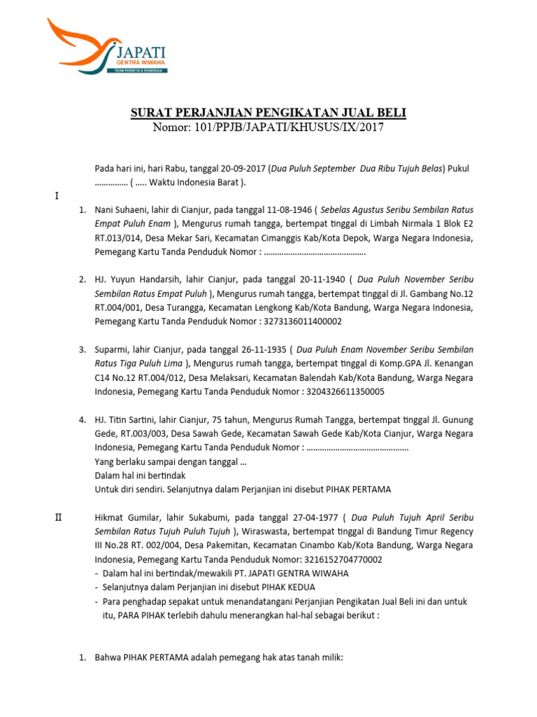 Surat Perjanjian Pengikatan Jual Beli | PDF