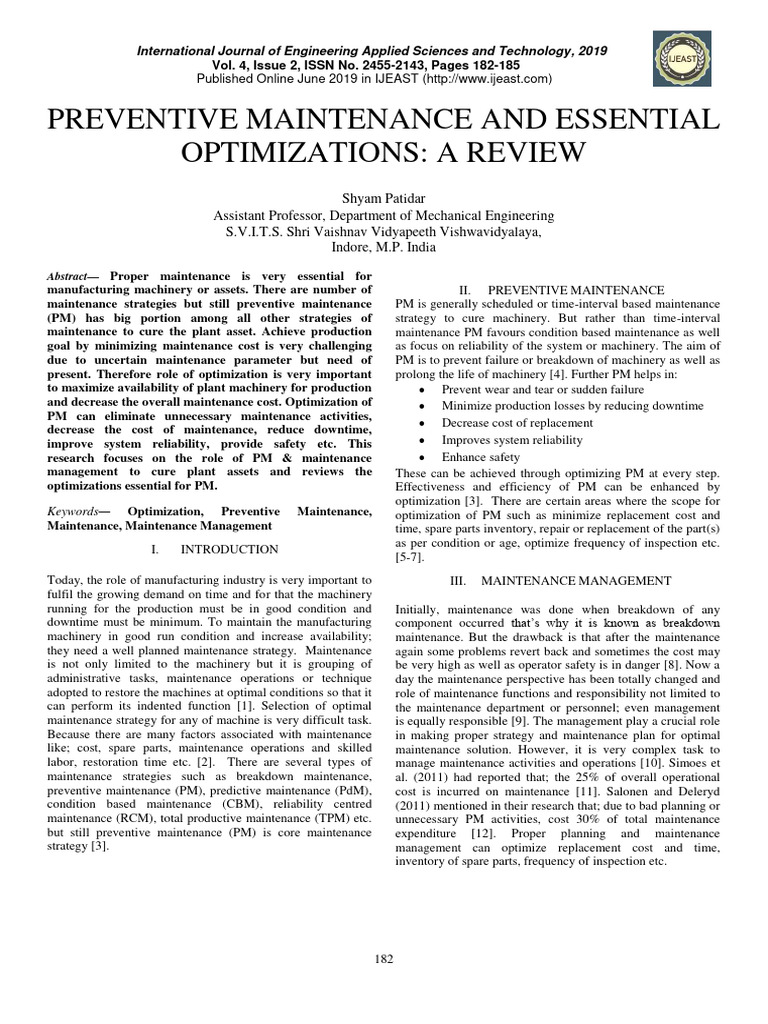 Preventive Maintenance | PDF | Mathematical Optimization | Reliability Engineering