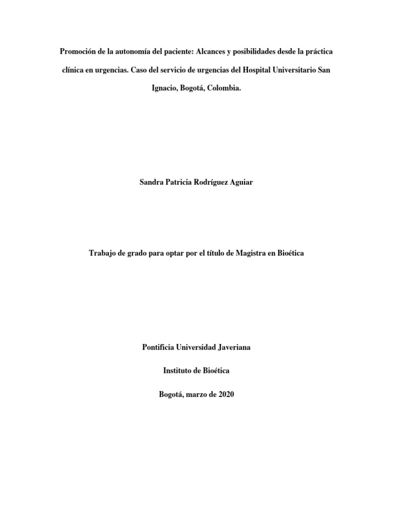 Promoción de La Autonomía Del Paciente. Alcances y Posibilidades Desde ...