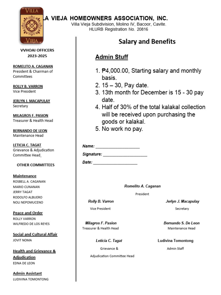 Salary and Benefits (Admin Stuff) | PDF