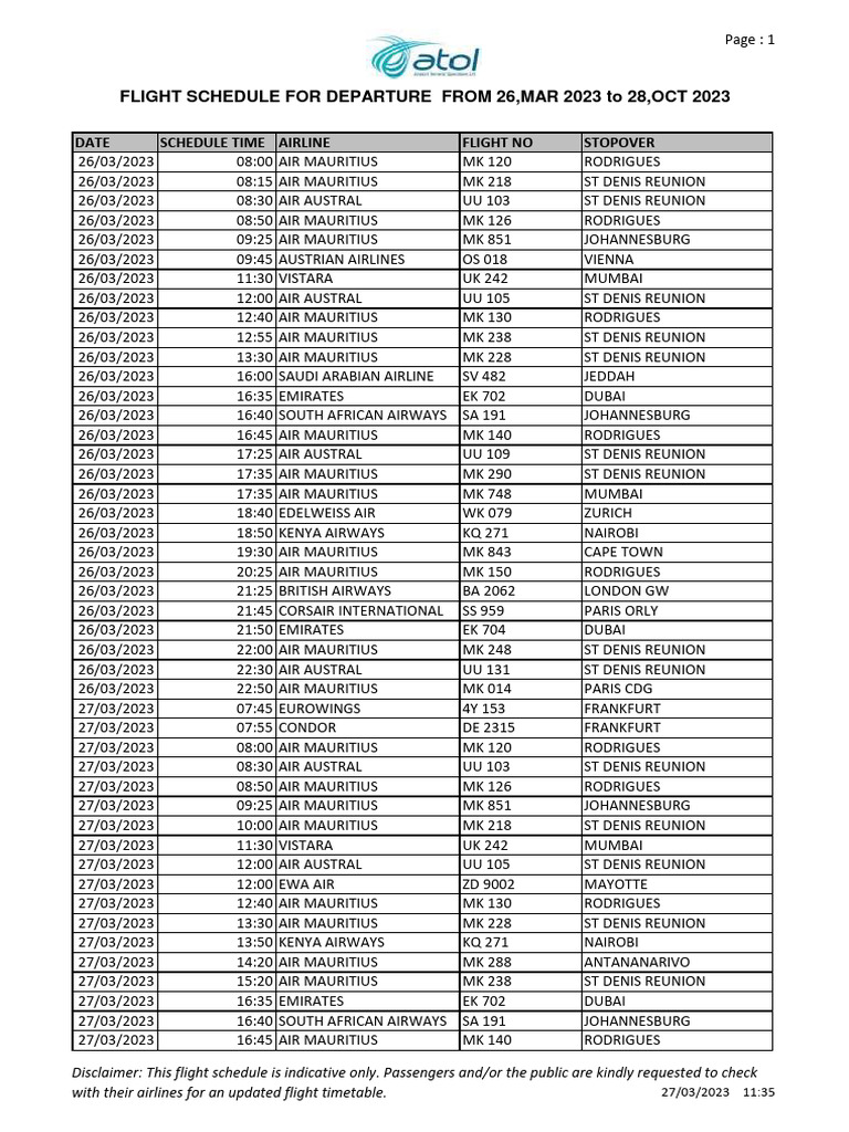 Flight Schedule March 2023 | PDF | Emirates (Airline) | Transport Companies