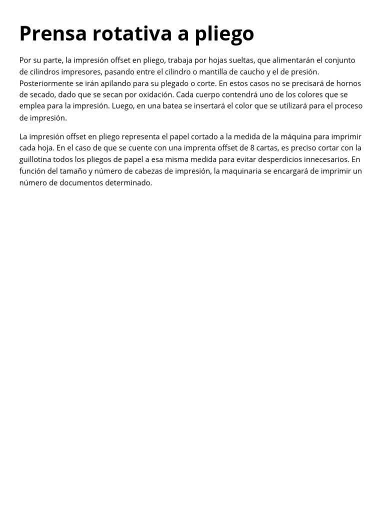 Prensa rotativa offset en pliego | PDF