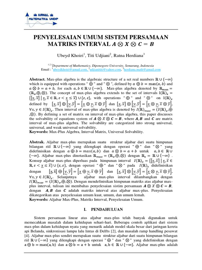 Jurnal - Penyelesaian Umum Matriks Interval Atas Aljabar Max-Plus | PDF
