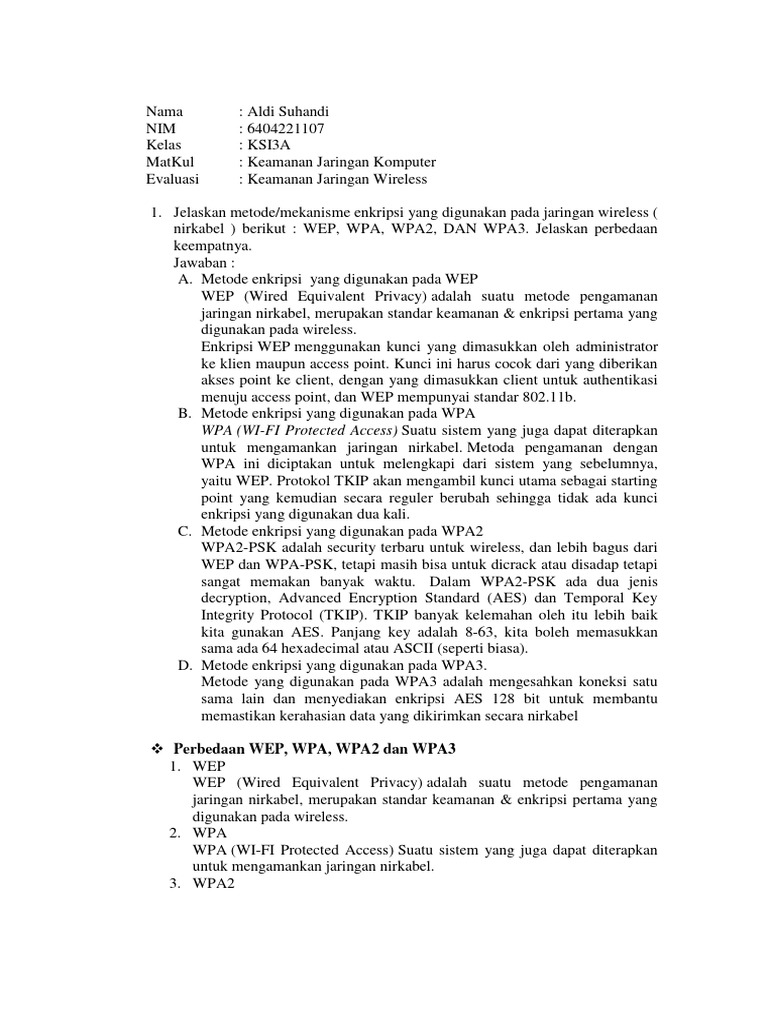 Evaluasi Keamanan Jaringan Wireless - Aldi Suhandi - KSI3A | PDF