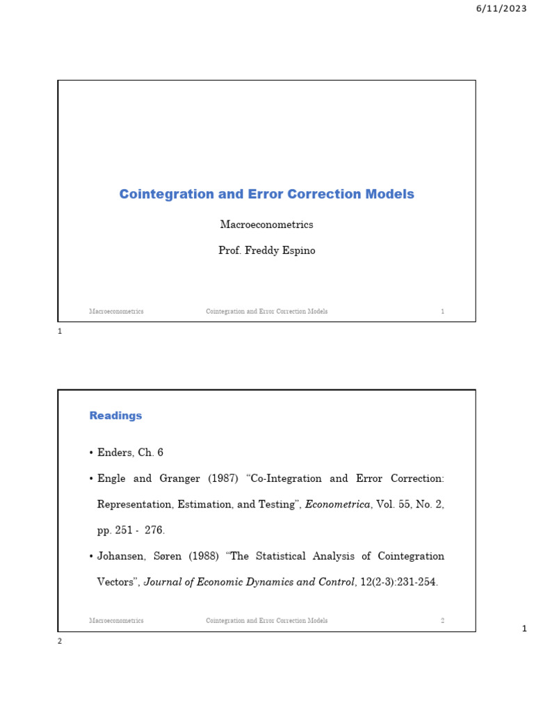 Cointegration And Error Correction Models Readings Pdf Estimation