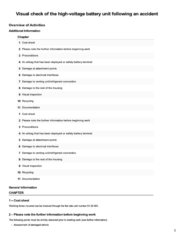 Visual Inspection of HV Unit Following An Accident | PDF
