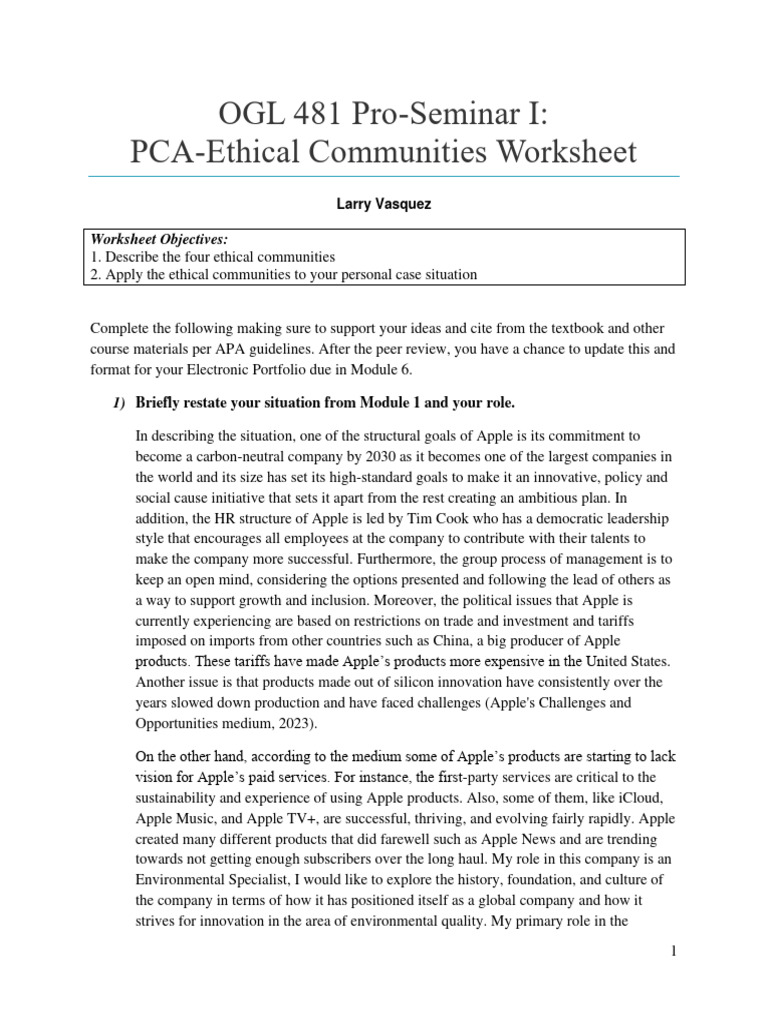 Ogl 481 6 Ethical Communities Worksheet - Larry Vasquez 1 | PDF | Apple ...