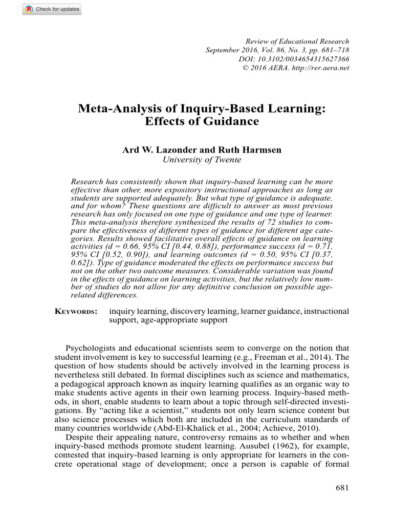 Meta-Analysis of Inquiry-Based Learning: Effects of Guidance | PDF | Inquiry Based Learning ...