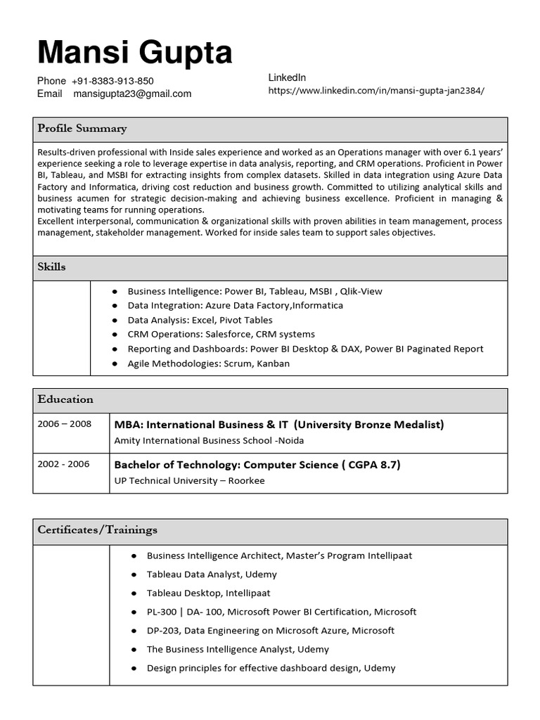Mansi Resume - Updated Operations | PDF | Customer Relationship Management | Data Analysis
