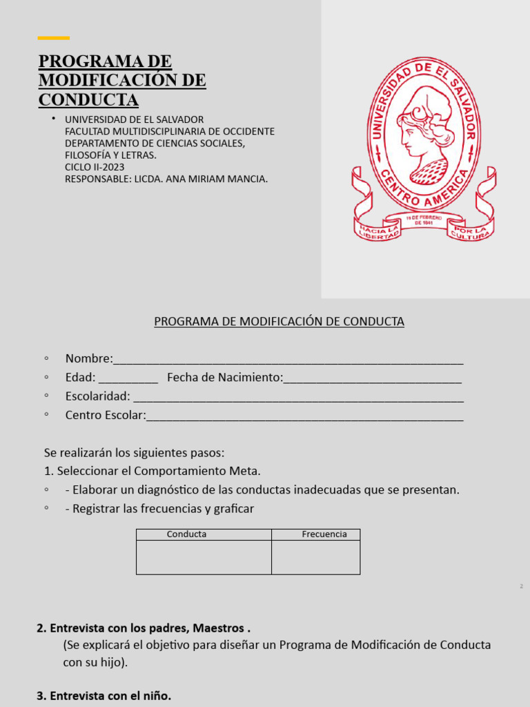 Programa Conductual Infantil UES | PDF | Comportamiento | Modificación de comportamiento
