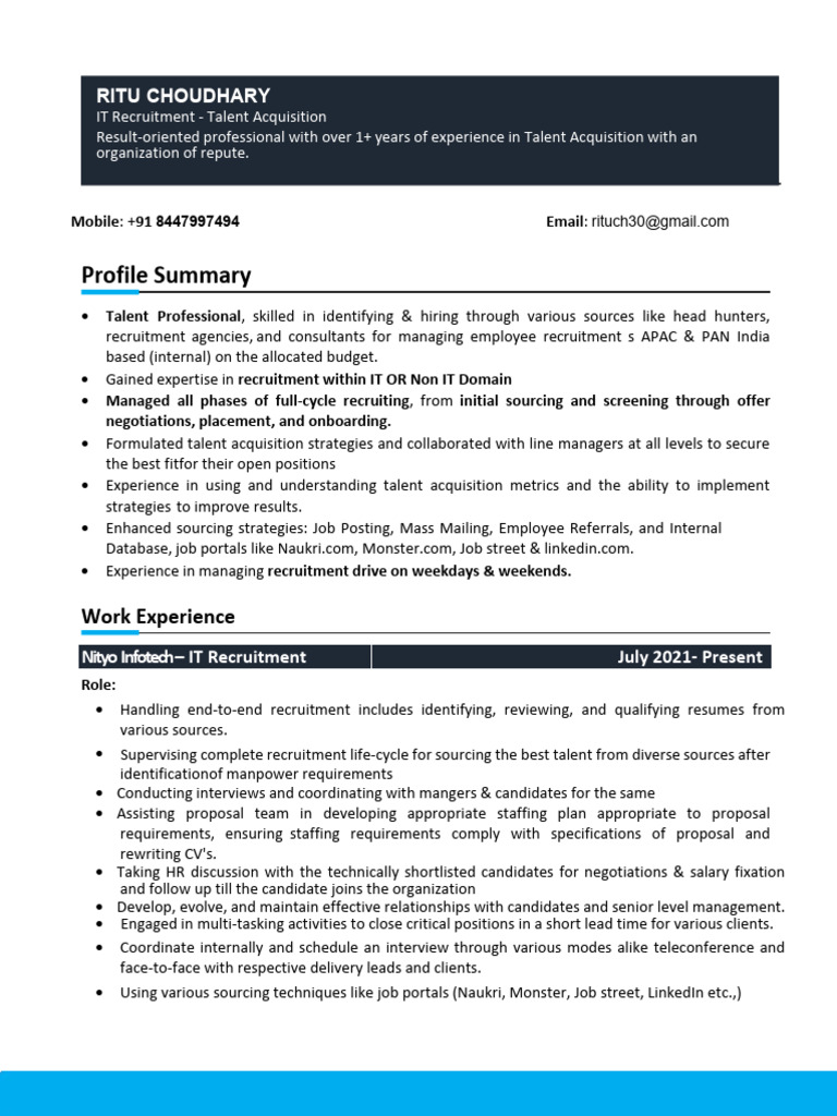 Ritu CV | PDF | Recruitment | Human Resources