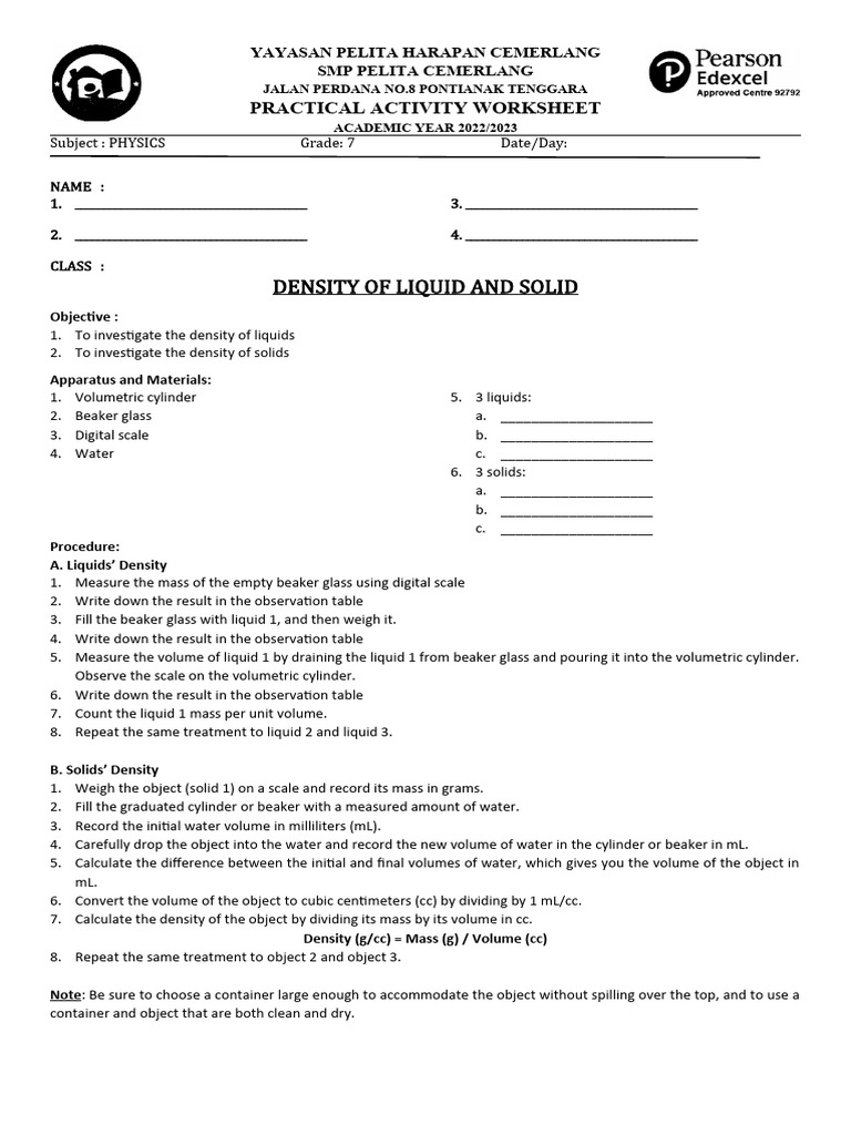 Practical Activity Density | PDF | Density | Volume