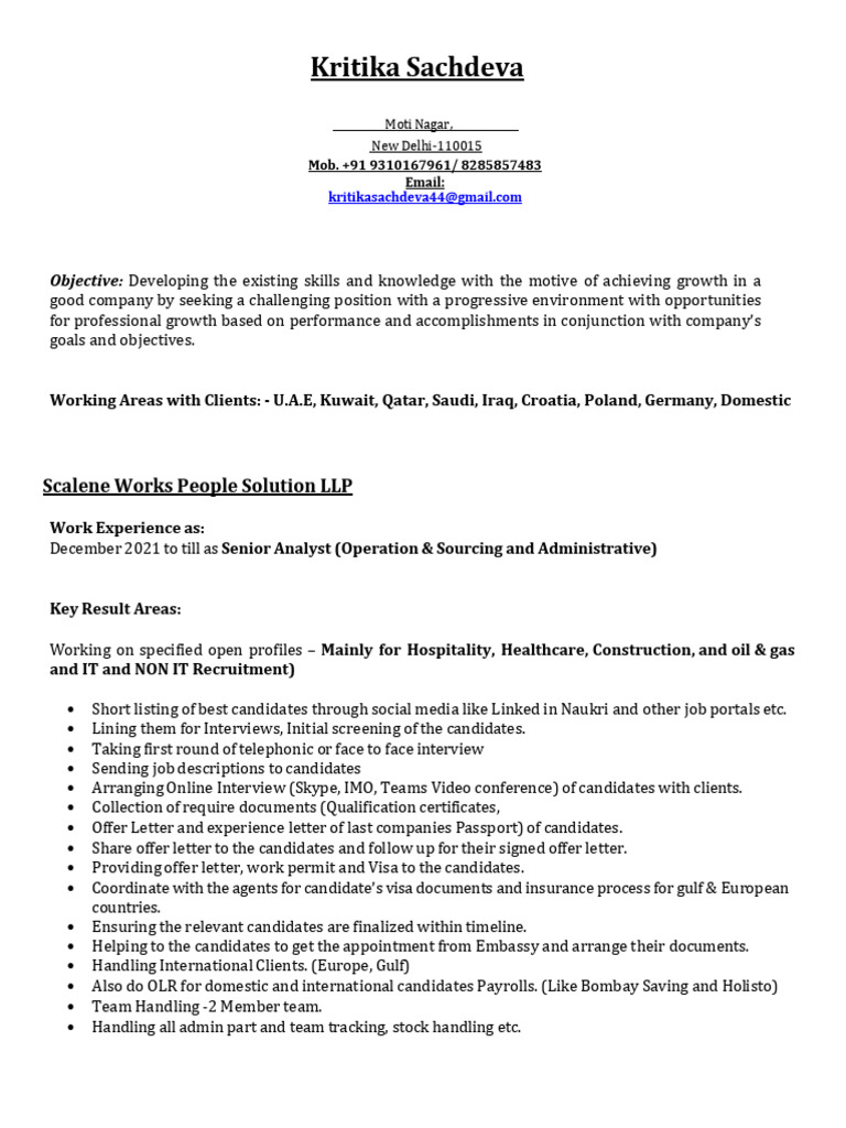 Kritika Sachdeva - Operation & Recruitment With Client Management ...