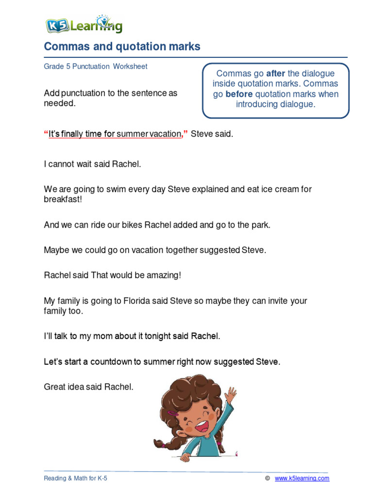 Grade 5 Commas Quotation Marks B | PDF