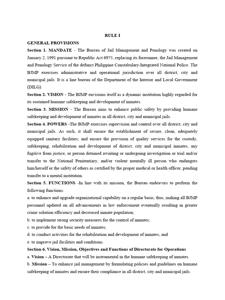 BJMP Comprehensive Operations Manual 2015 | PDF | Prison | Prisoner