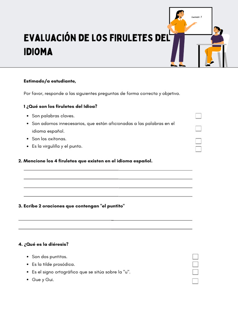 Evaluación de Los Firuletes Del Idioma. | PDF