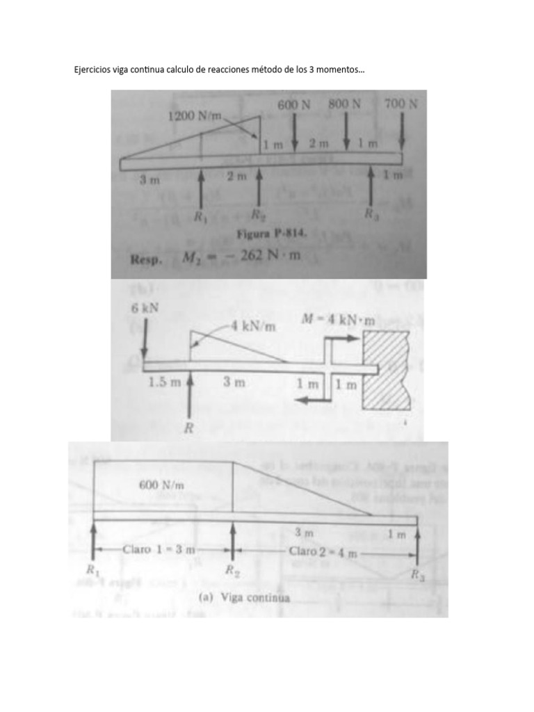 Ejercicios Viga Continua Calculo de Reacciones Método de Los 3 Momentos | PDF
