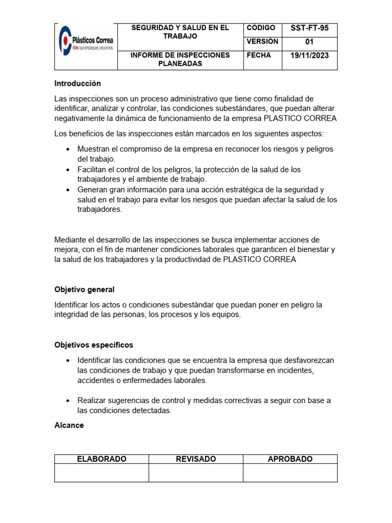 Informe de Inspecciones Planeadas | PDF | Seguridad y salud ocupacional