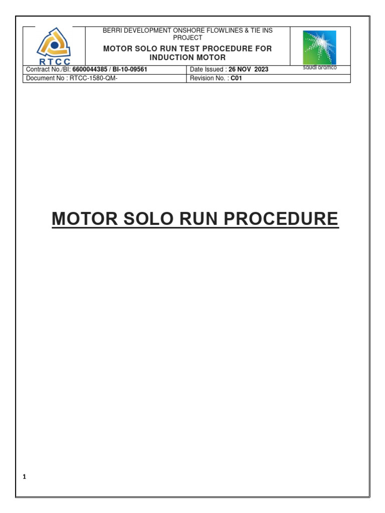 Solo Run For Motors | PDF | Electric Motor | Physical Sciences