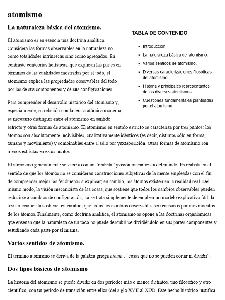 Historia y Filosofía del Atomismo | PDF | Química | Átomos