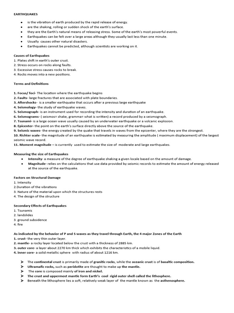 Earthquake Notes | PDF | Earthquakes | Geology