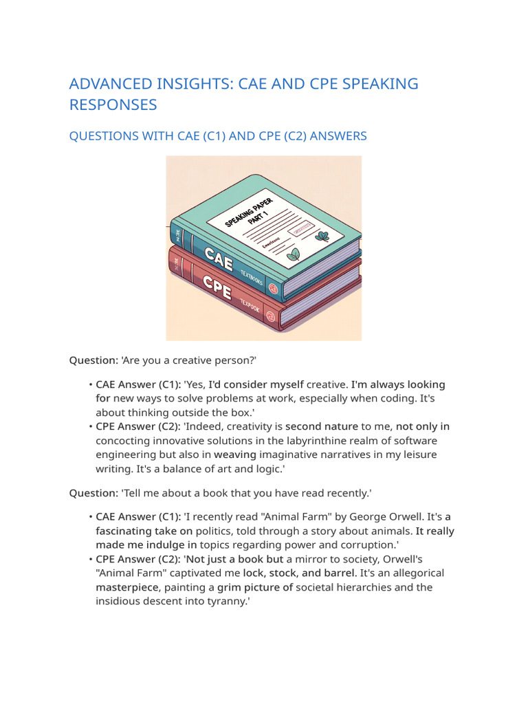 CAE CPE Speaking Insights-20231013-195637 | PDF | Linguistics