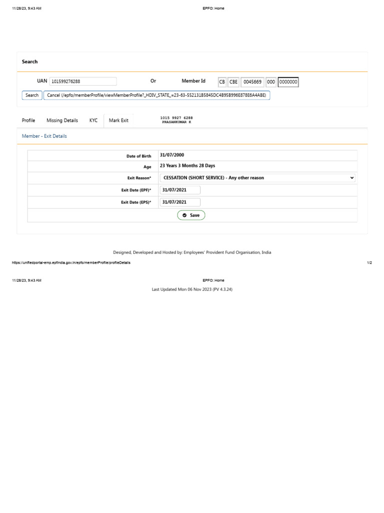 EPFO Member Exit Details | PDF
