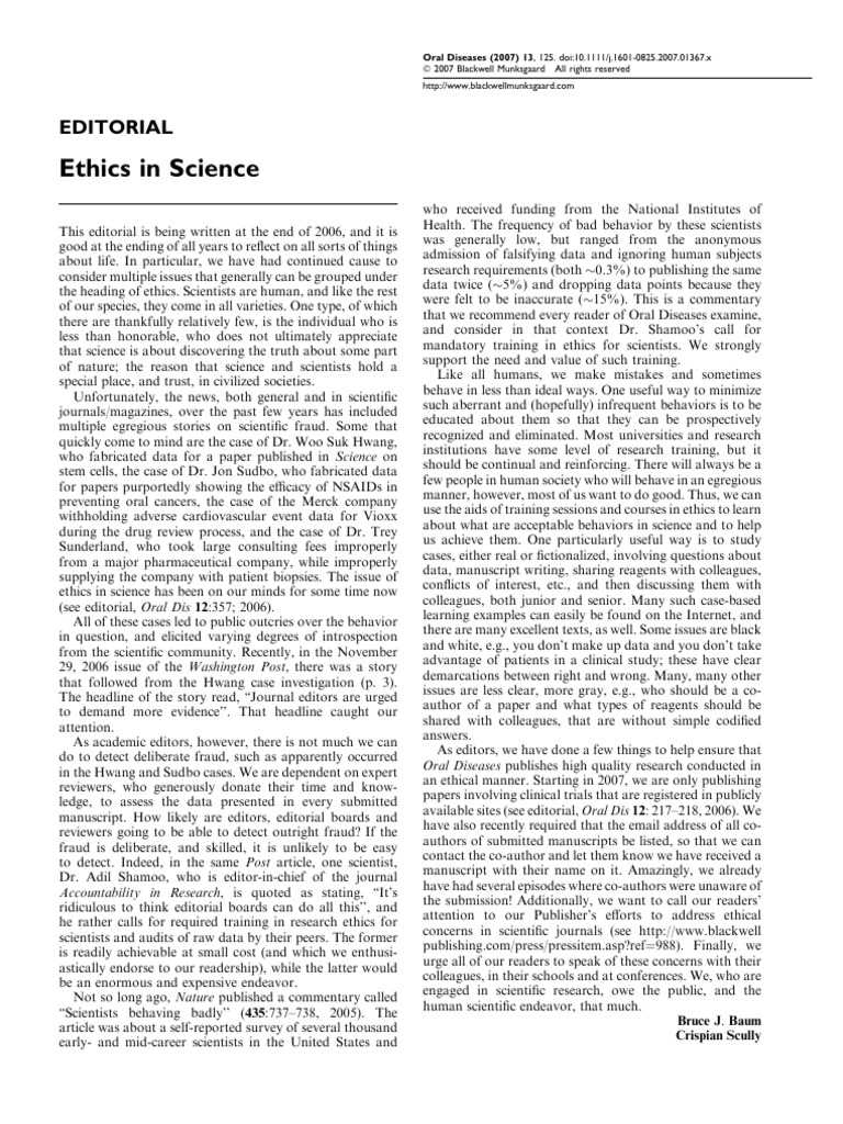 Ethics in Science | PDF | Clinical Trial | Science