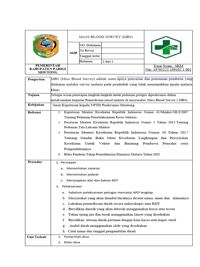Pemriksaan MBS Masal Malaria 2023 | PDF