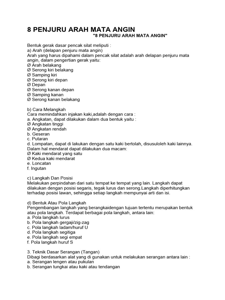 Teknik 8 Penjuru Arah Pencak Silat | PDF