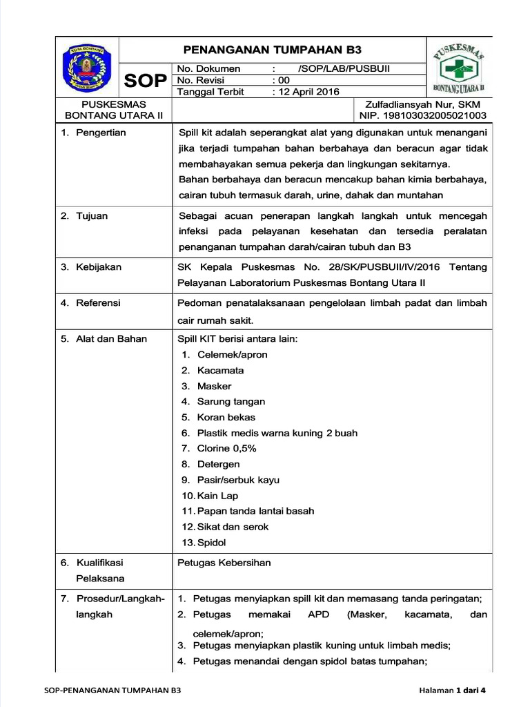 PDF Ok Sop Penanganan Tumpahan b3 - Compress | PDF