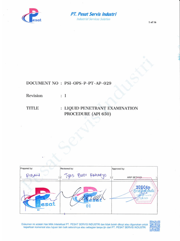 005.a. Penetrant Test Procedure | PDF