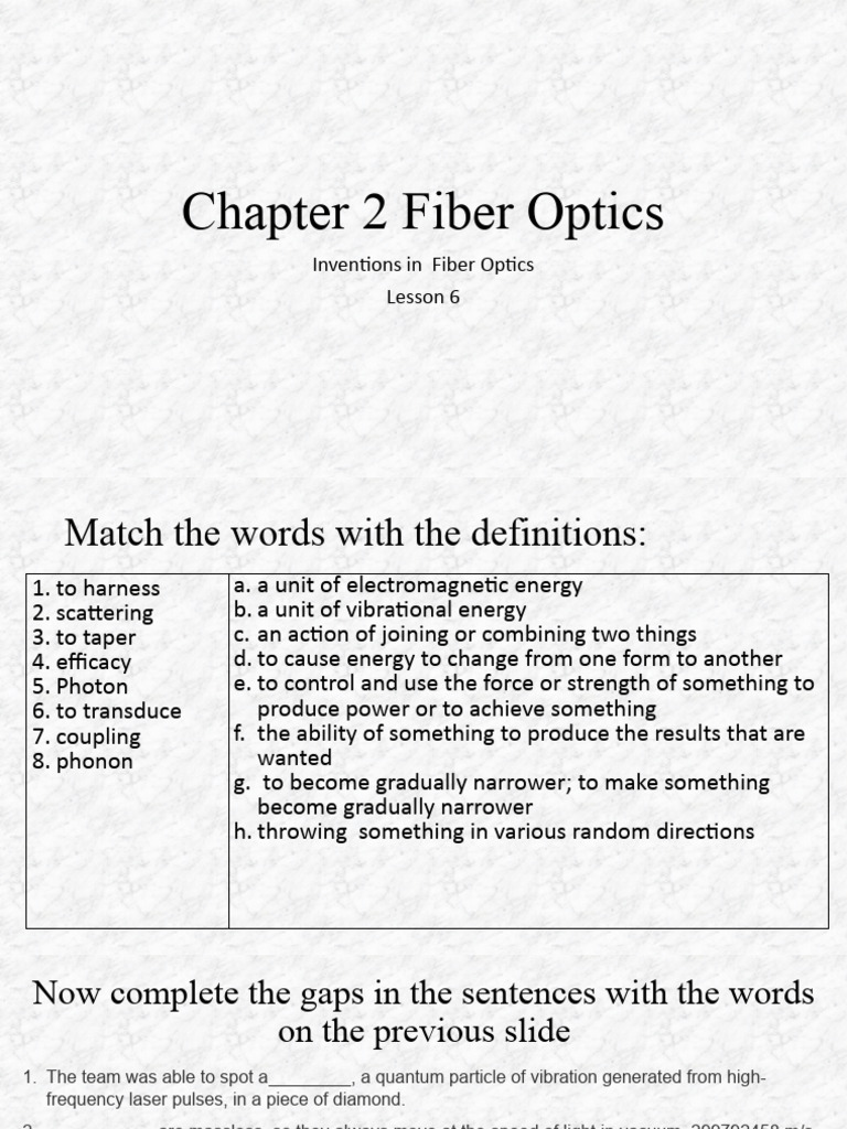 Chapter 2 Fiber Optics Inventions in Fiber Optics Lesson 6 | PDF ...