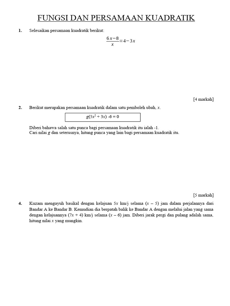 Fungsi Dan Persamaan Kuadratik | PDF