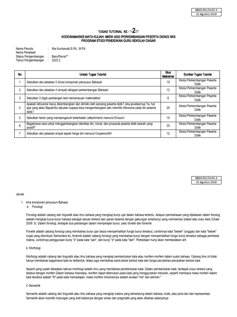 tt2 Perkembangan Peserta Didik | PDF