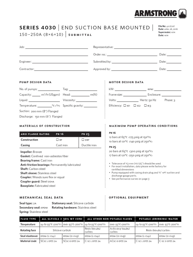 Series 4030 Pump Submittal Data | PDF | Building Engineering | Physical Sciences