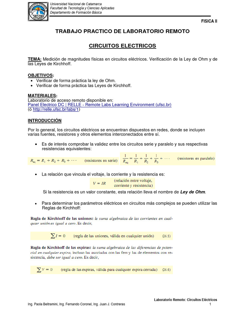 Lab Circuitos Electricos Remoto | PDF | Resistencia Eléctrica y Conductancia | voltaje