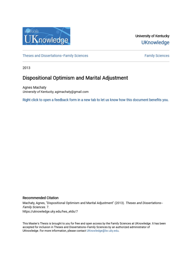 Dispositional Optimism and Marital Adjustment | PDF | Optimism | Survey ...