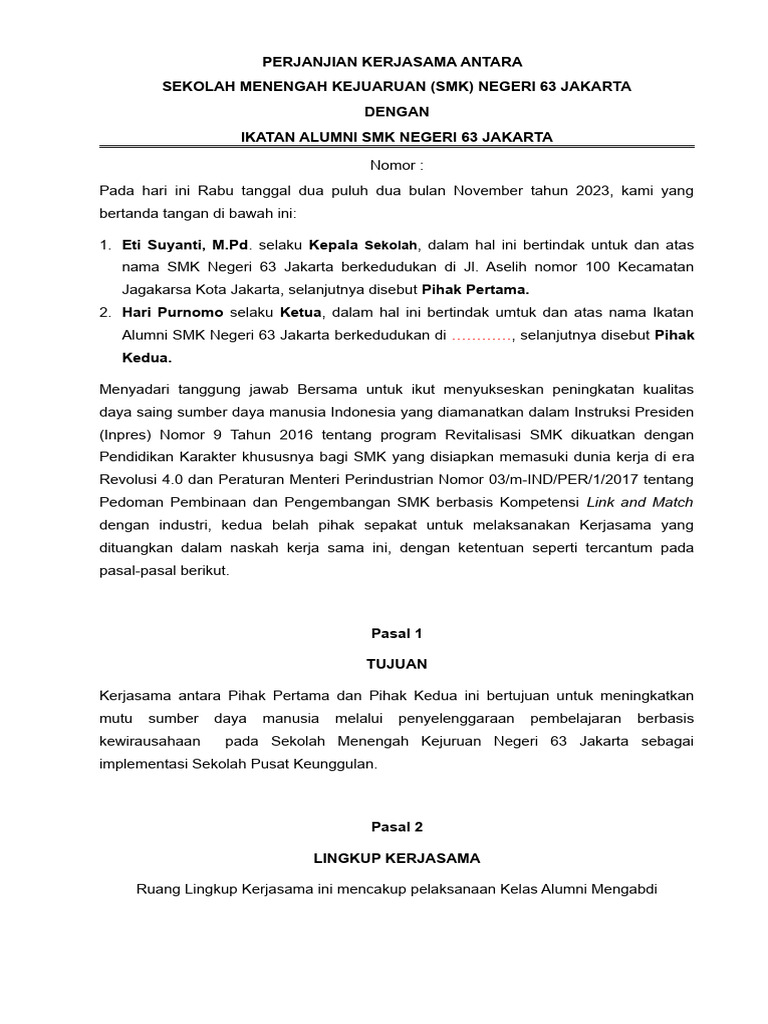 Perjanjian Kerjasama Antara Ikatan Alumni | PDF