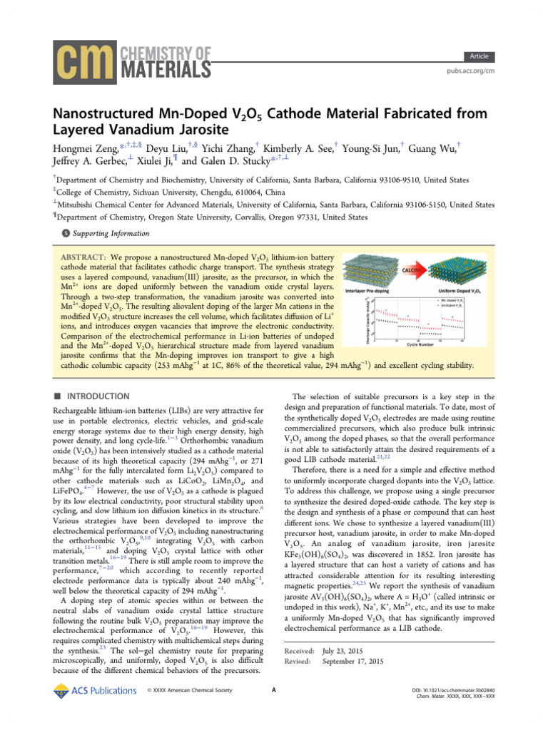 Nanostructured Mn-Doped V2O5 Cathode Material Fabricated From Layered Vanadium Jarosite | PDF ...